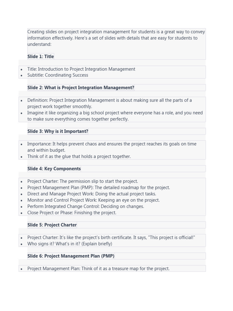 Project Integration Management Slides | PDF | Project Management | Business