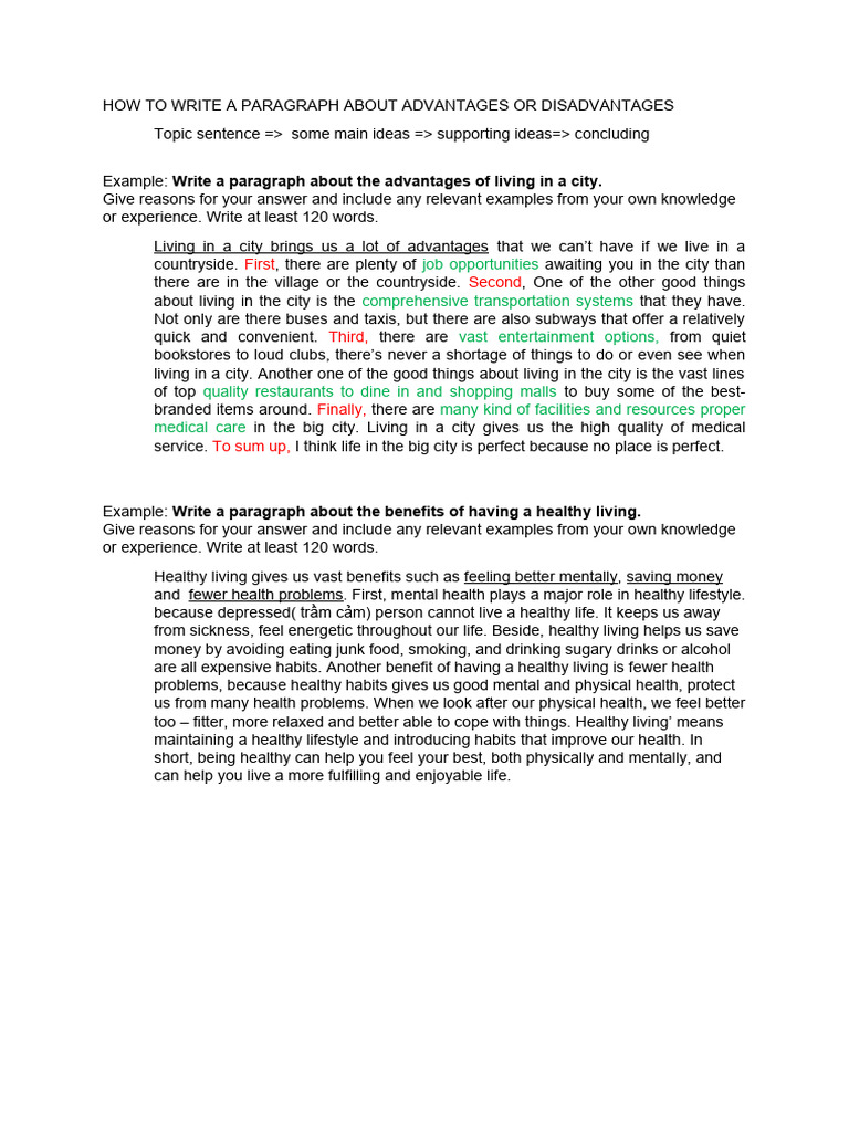 HOW TO WRITE A PARAGRAPH ABOUT ADVANTAGES OR DISADVANTAGES | PDF ...