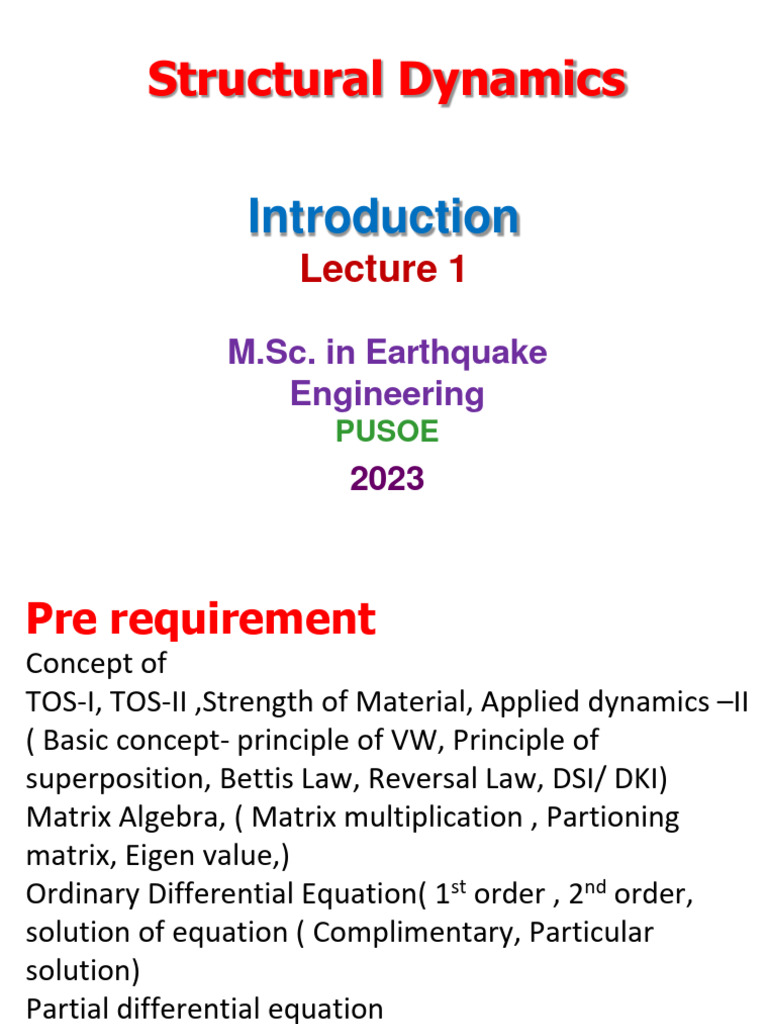 Lecture 1 SD Introduction 2023 | PDF | Oscillation | Force
