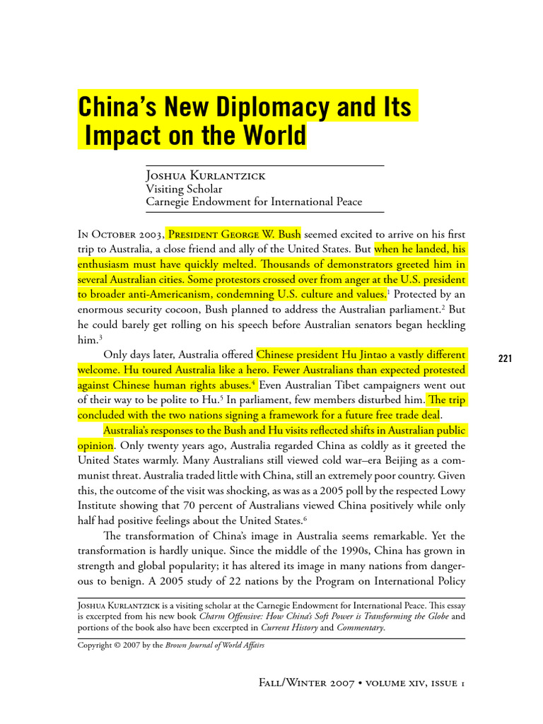 Kurlantzick - China - S New Diplomacy and Its Impact On The World | PDF ...