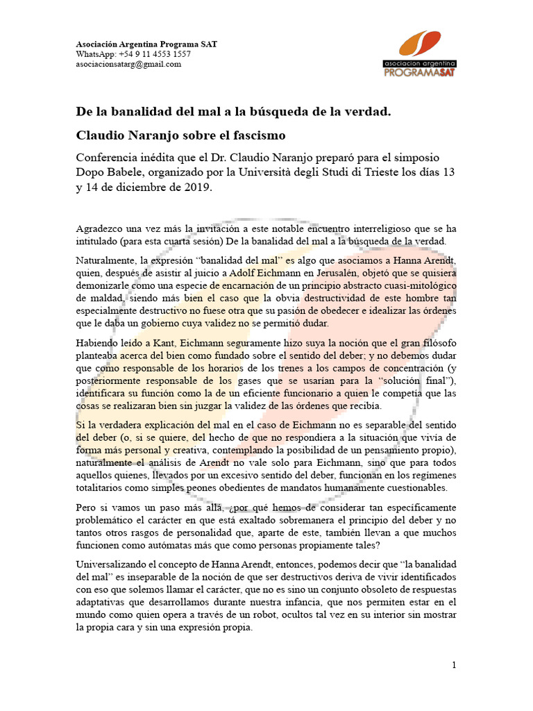 Fascismo y la Banalidad del Mal | PDF | Fascismo | Mal