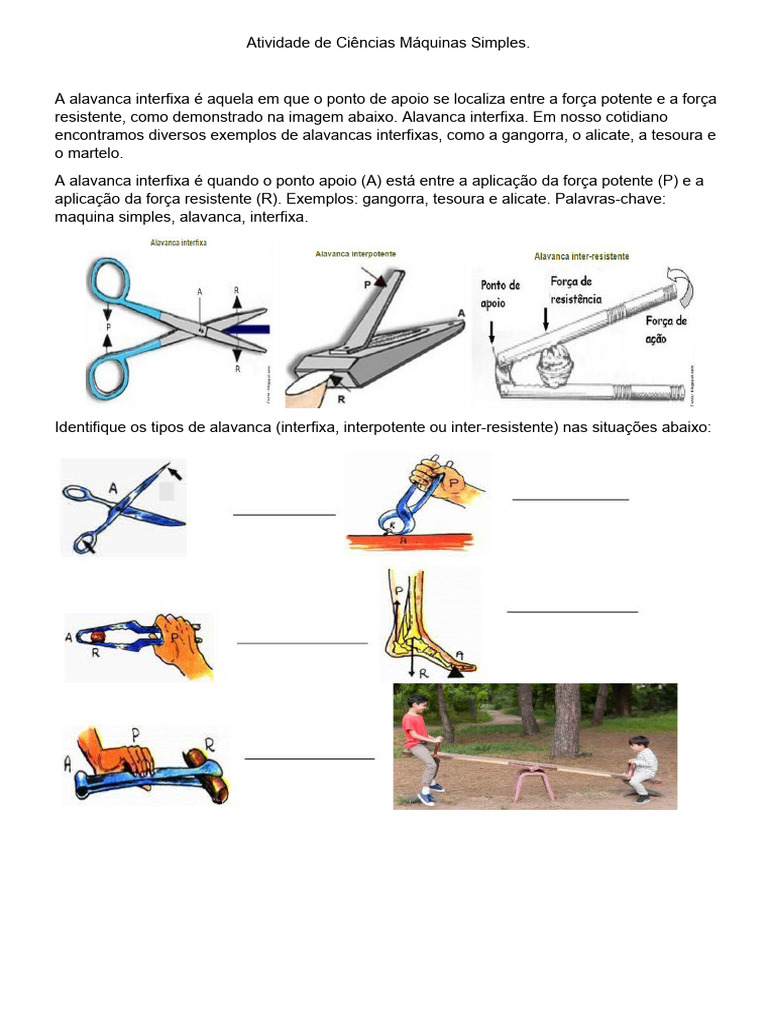 Atividade de Ciências Máquinas Simples | PDF