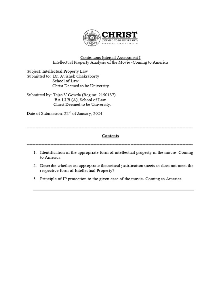 Continuous Internal Assessment I ILP | PDF | Intellectual Property ...