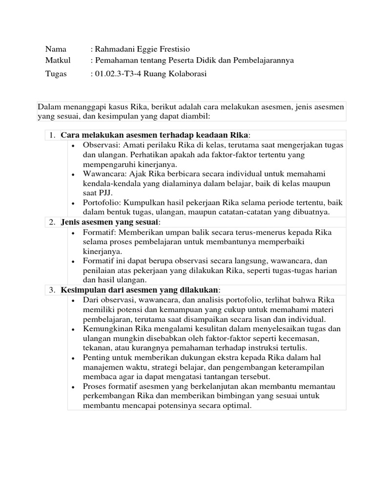 Asesmen Formatif untuk Rika | PDF