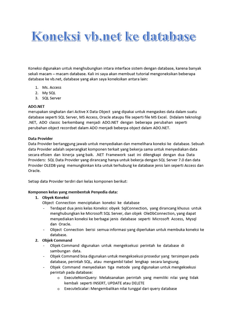 Koneksi VB Net | PDF | Metode & Bahan Ajar | Teknologi & Rekayasa