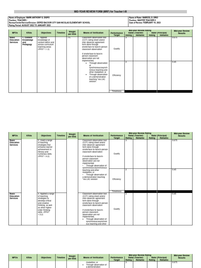 AppendixE.1 - Midyear Review Form - T1 3 SY 2022 2023 - EDITED DISPO | Download Free PDF ...