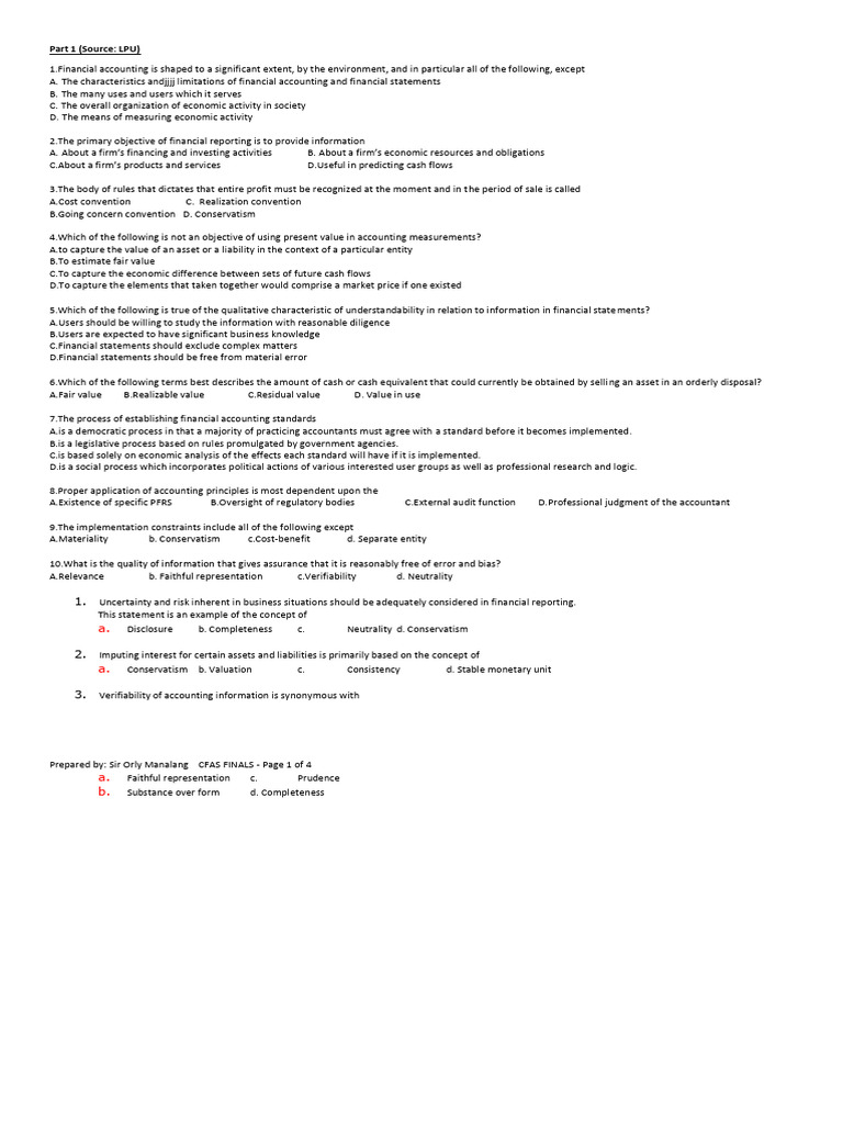 CFAS Consolidated Mock Exam 1 | PDF | Financial Statement | Historical Cost
