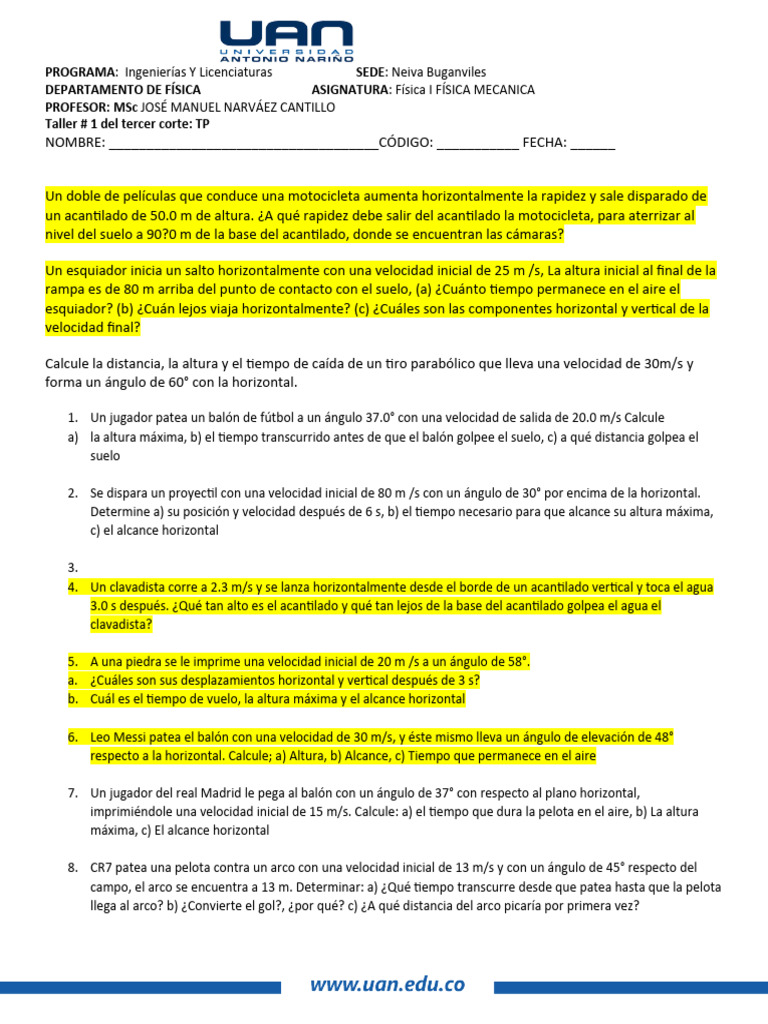 taller de TP | PDF | Velocidad