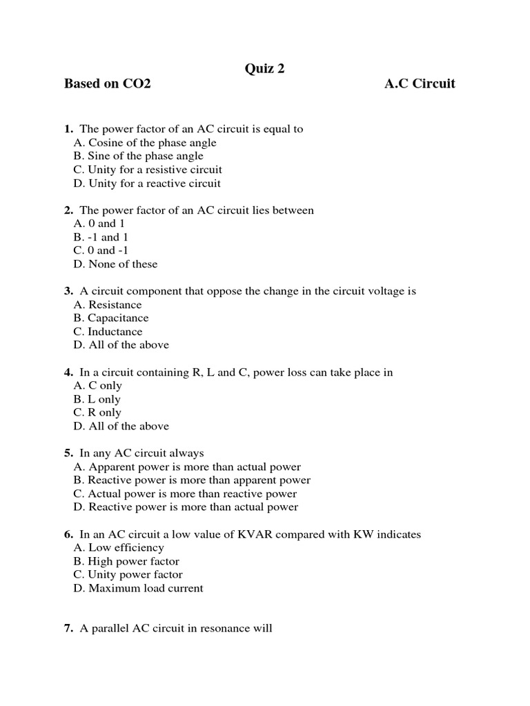 ES Quiz 2 | PDF | Ac Power | Alternating Current