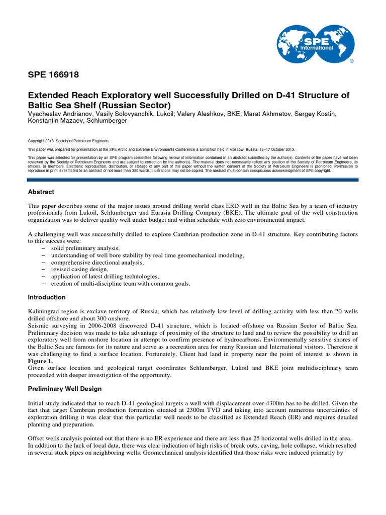 SPE 166918 Extended Reach Exploratory Well Successfully Drilled On D-41 ...