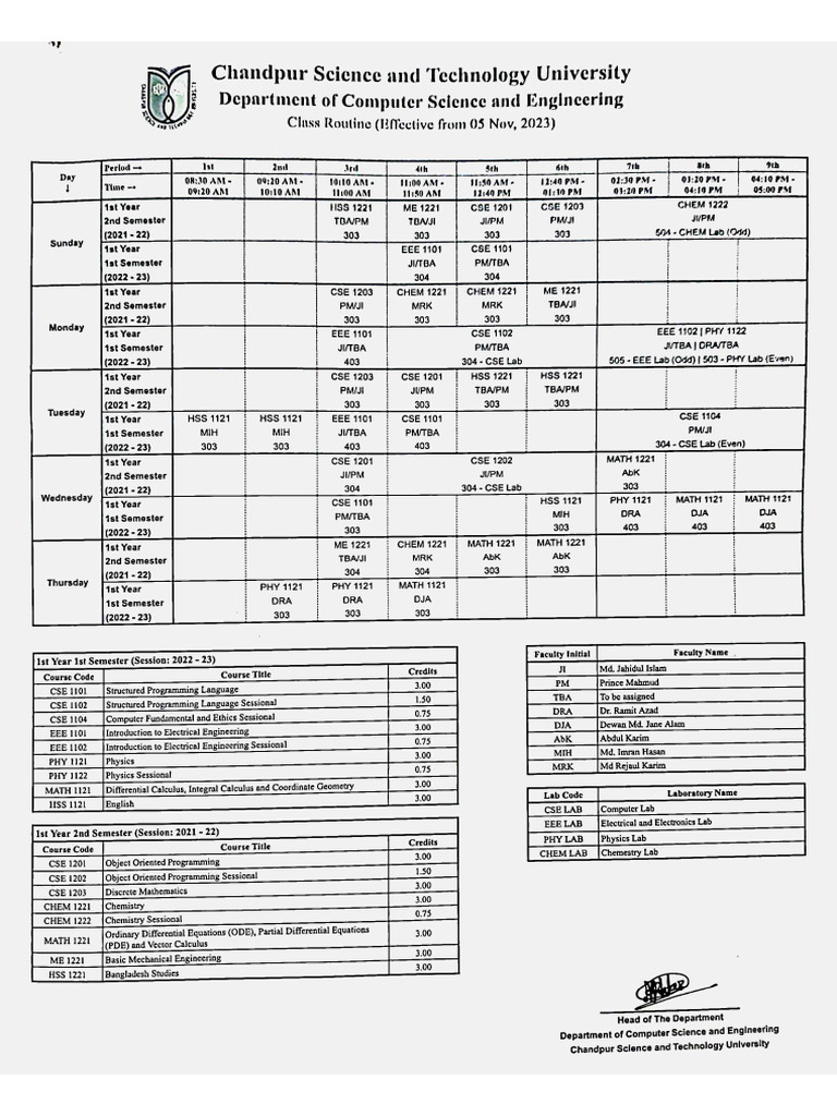 Class Routine CSE | PDF