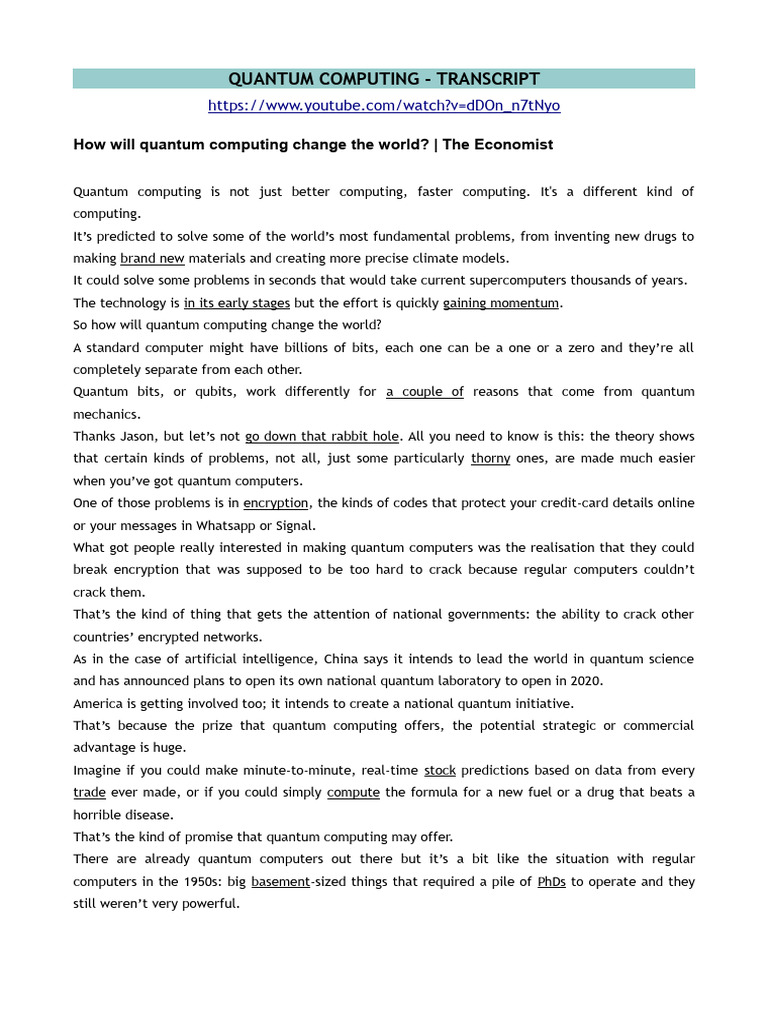 TRANSCRIPT Quantum Computing | PDF | Quantum Computing | Computing