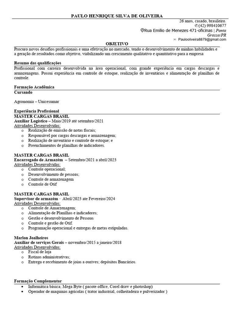 CV Paulo 2 | PDF | Economias