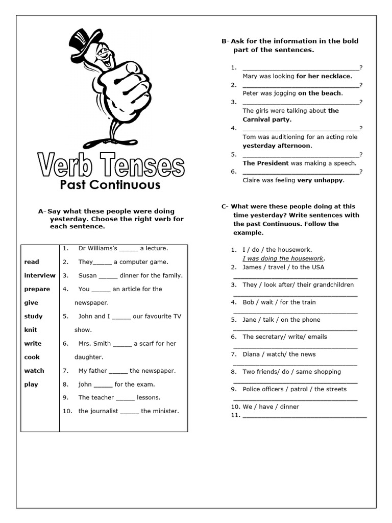 Verb Tenses Past Continuous | PDF