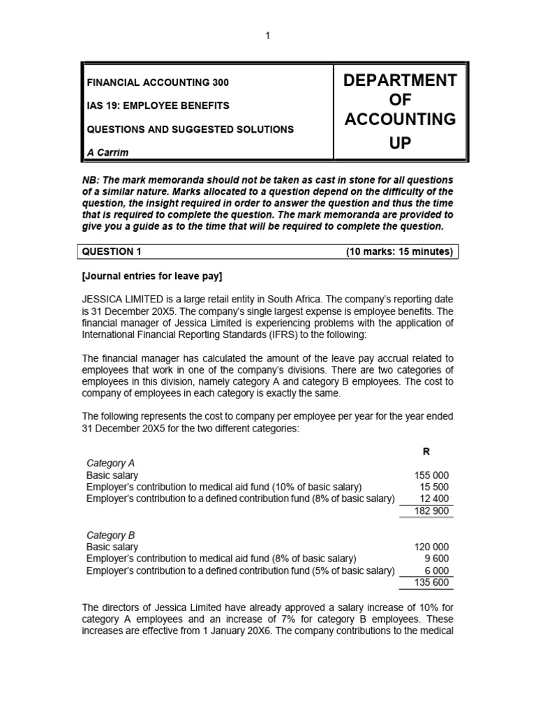 IAS 19 Questions and Suggested Solutions - 2019 | PDF | Employment | Salary