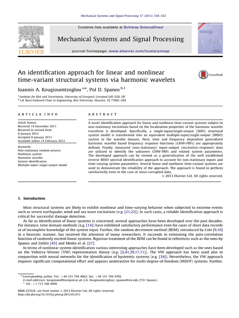 An Identification Approach For Linear and Nonlinear Time-Variant Structural Systems V | PDF ...