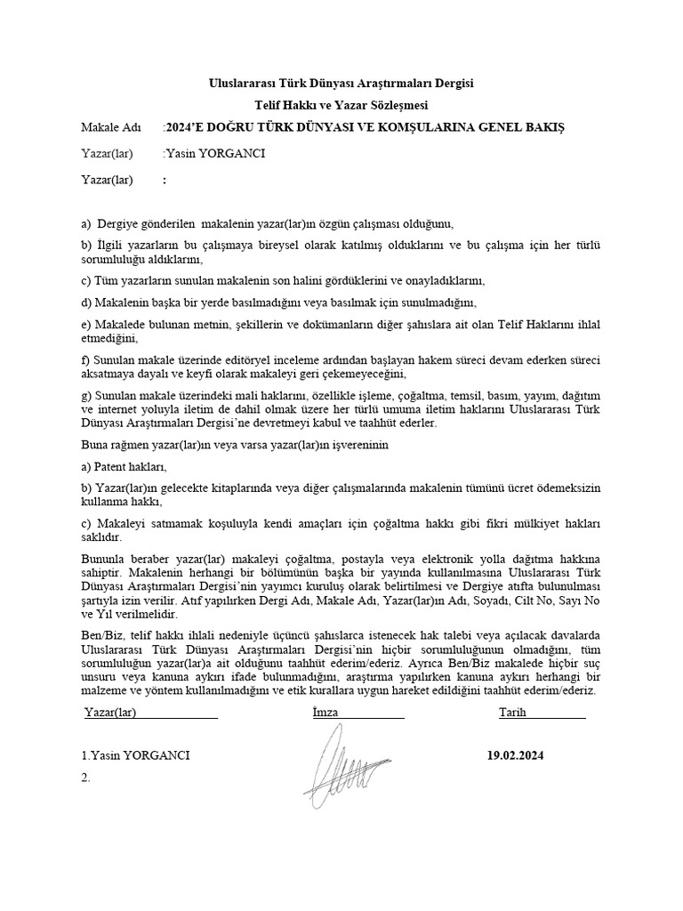 Telif Hakkı Formu | PDF