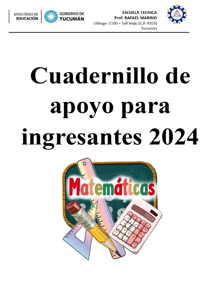 Matemática - Cuadernillo Ingreso 2024 | PDF | División (Matemáticas) | Multiplicación