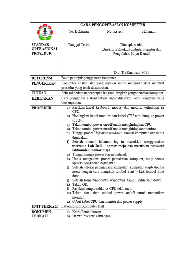 SOP Penggunaan Komputer | PDF
