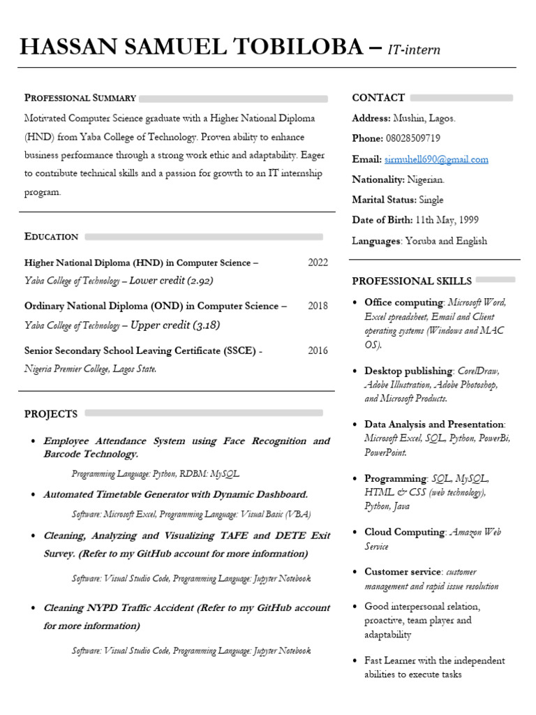 Hassan Samuel Resume Intern | PDF | Microsoft Excel | Microsoft