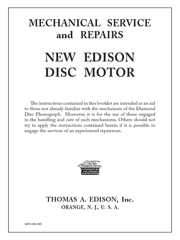 Edison Disc Motor Manual | Download Free PDF | Bearing (Mechanical) | Screw