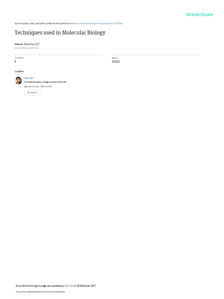 Techniques Used In Molecular Biology Pdf Molecular Cloning