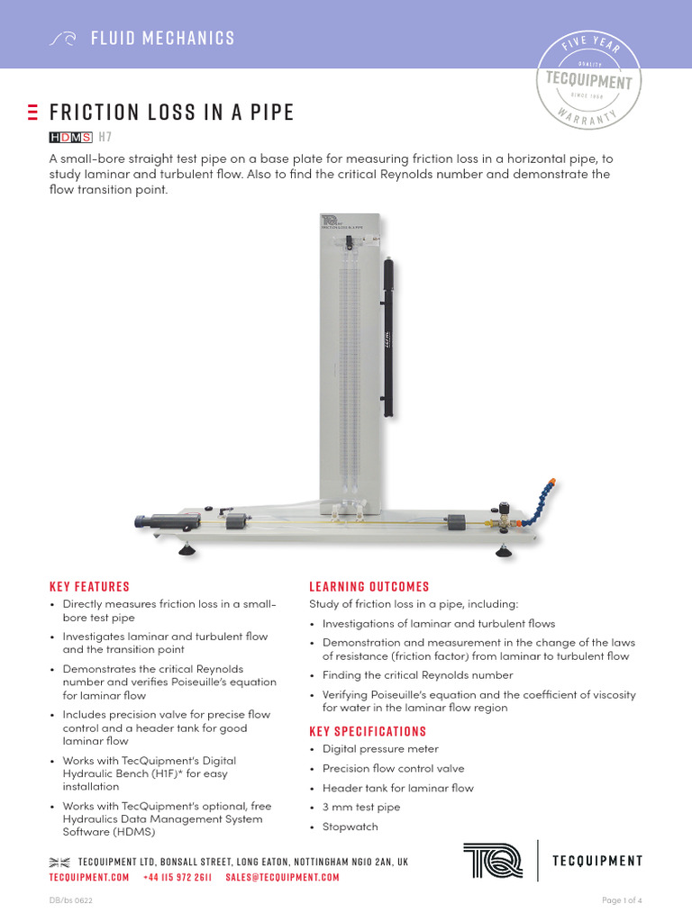 Friction Loss Measurement in Pipes | PDF | Reynolds Number | Pressure ...