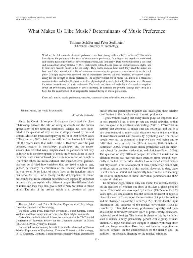 Determinants of Music Preference Explained | PDF | Emotions | Psychology