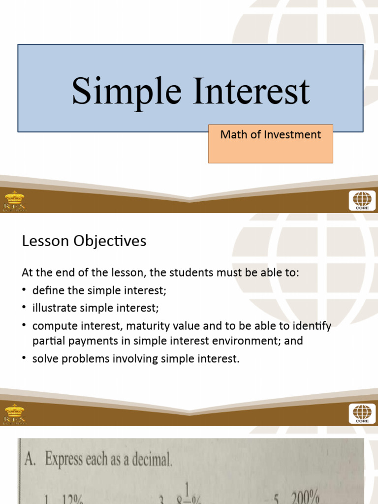 Lesson 1 - SIMPLE INTEREST | PDF | Interest | Debt
