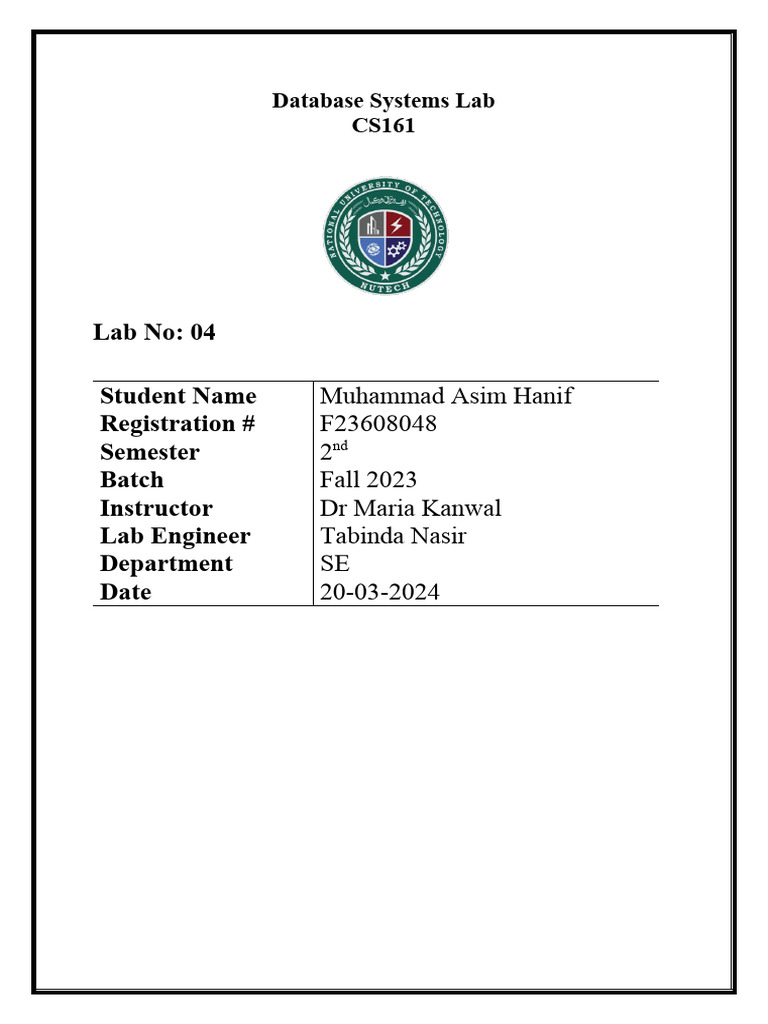 Database Lab 04 | PDF | Software Design | Databases