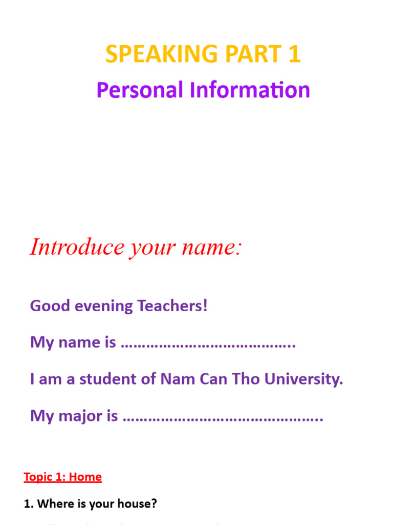 IELTS Speaking: Personal Information Guide | PDF | Waiting Staff