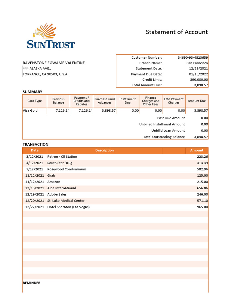 Bank Statement Template 4 - TemplateLab (1) | PDF