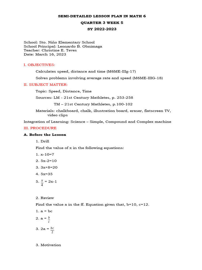 SEMI-DETAILE LESSON PLAN IN MATH6 Q3 WEEK 5 | PDF | Mathematics