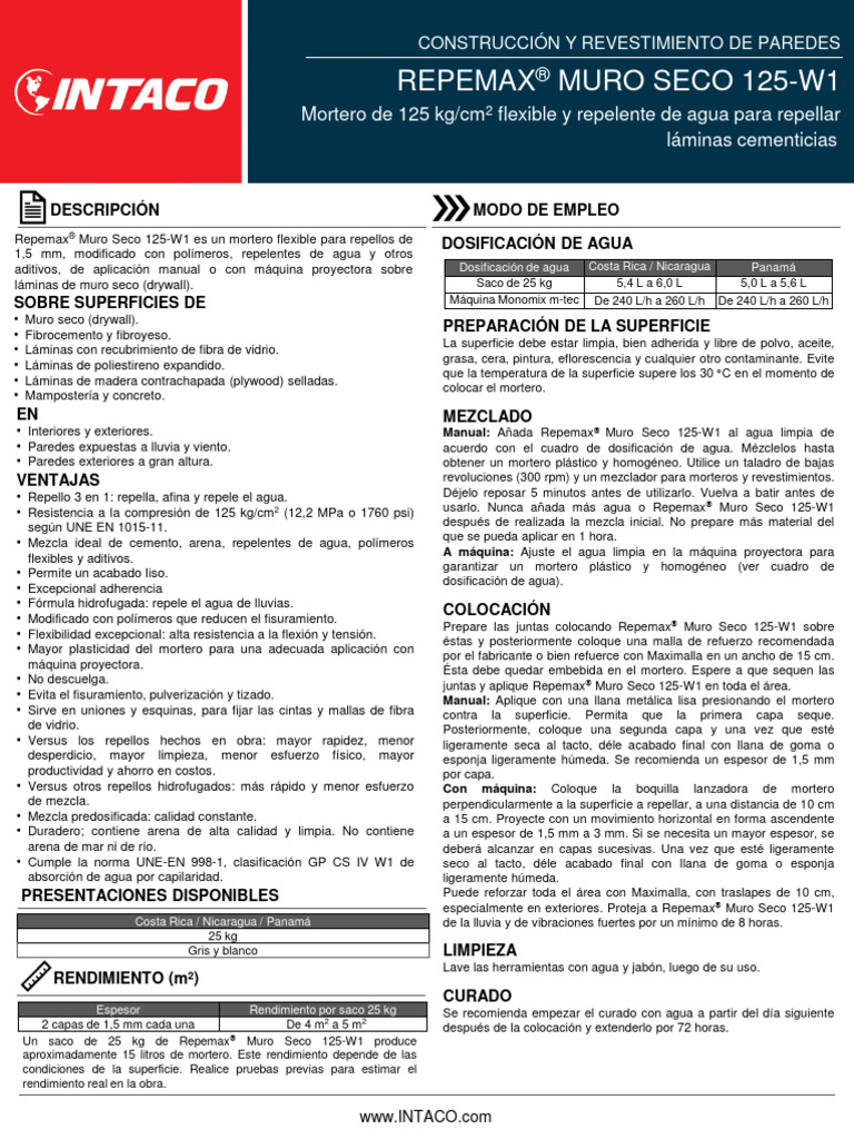 ft_repemax_muro_seco_125_w1 | PDF | Agua | Mortero (Albañilería)
