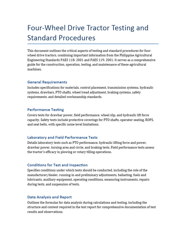 Four Wheel Drive Tractor Testing and Standard Procedures | PDF