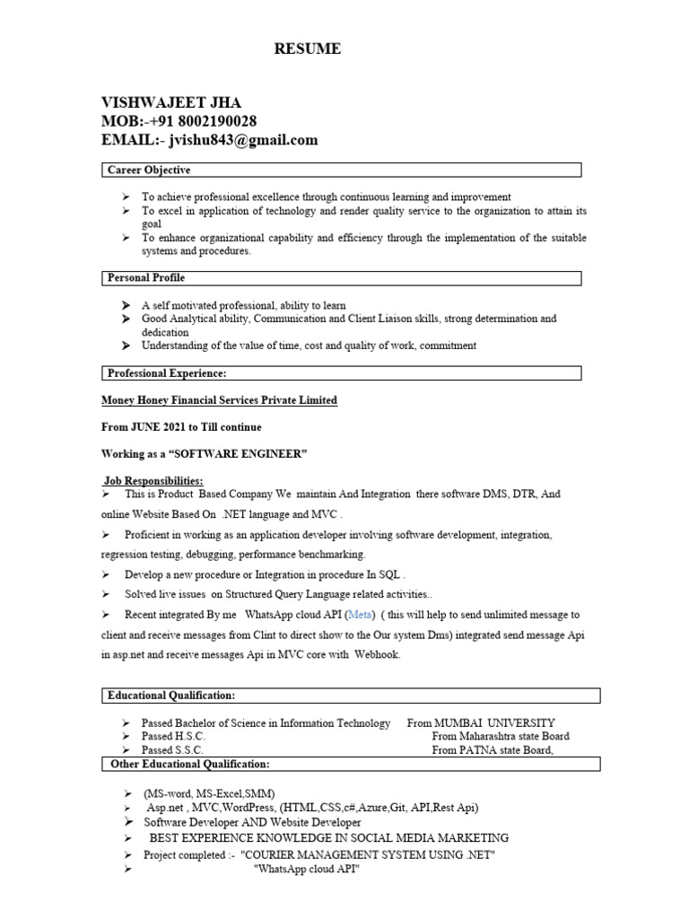 Vishwajeet Jha Resume | PDF Vishwajeet Jha Resume | PDF