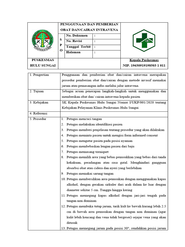 7.6.3.1. Spo Penggunaan Dan Pemberian Obat Iv | PDF