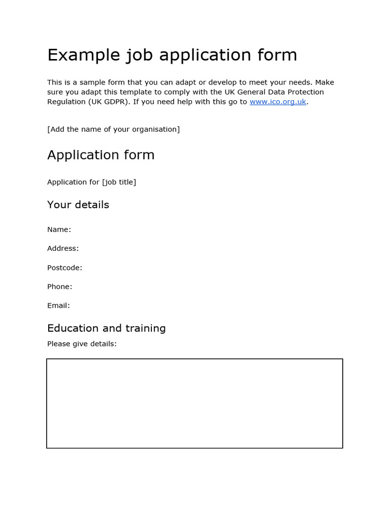 Job Application Form Template | PDF
