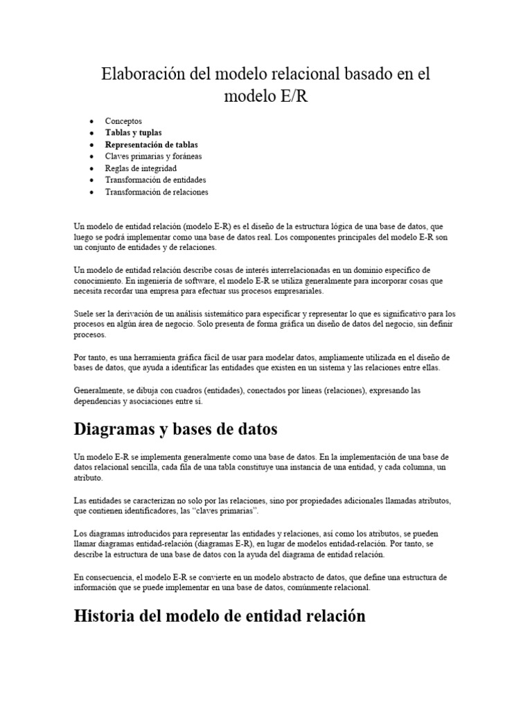 Modelo Relacional Basado en El Modelo ER | PDF | Base de datos ...
