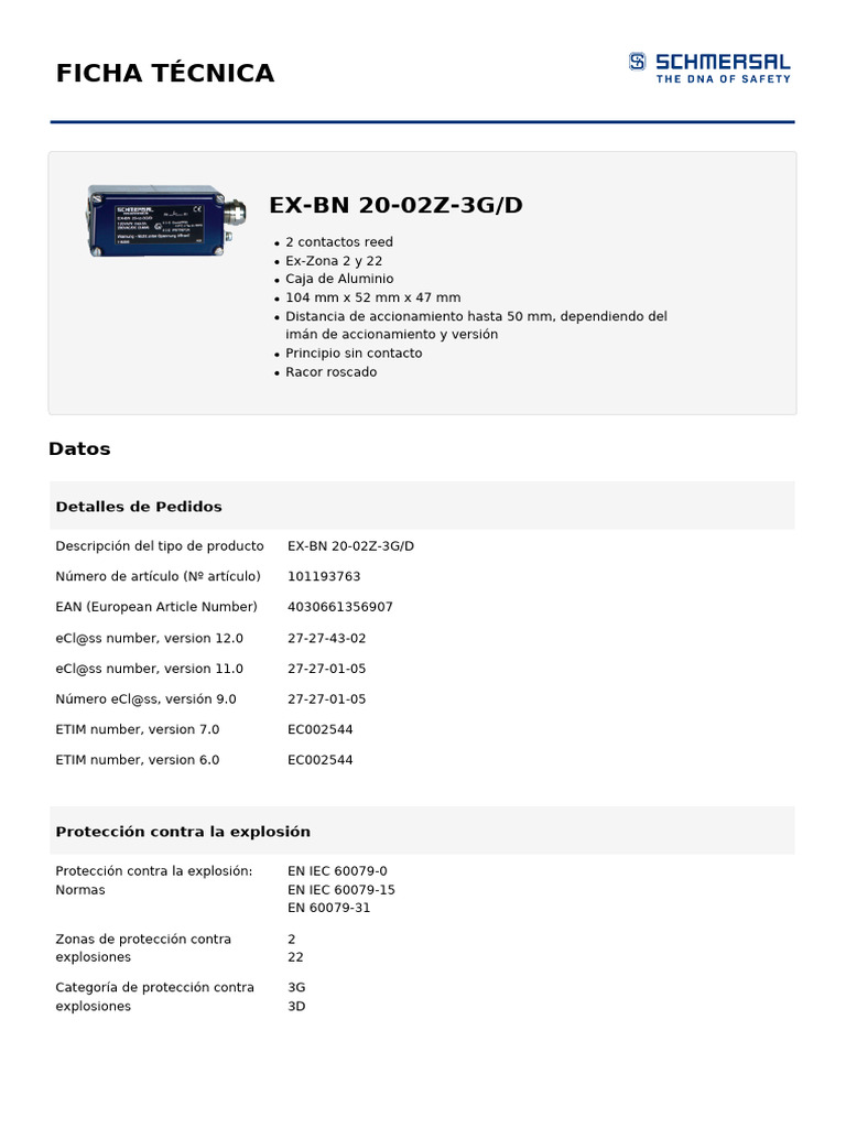 Ficha Técnica: EX-BN 20-02Z-3G/D | PDF | Ingenieria Eléctrica | Metrología
