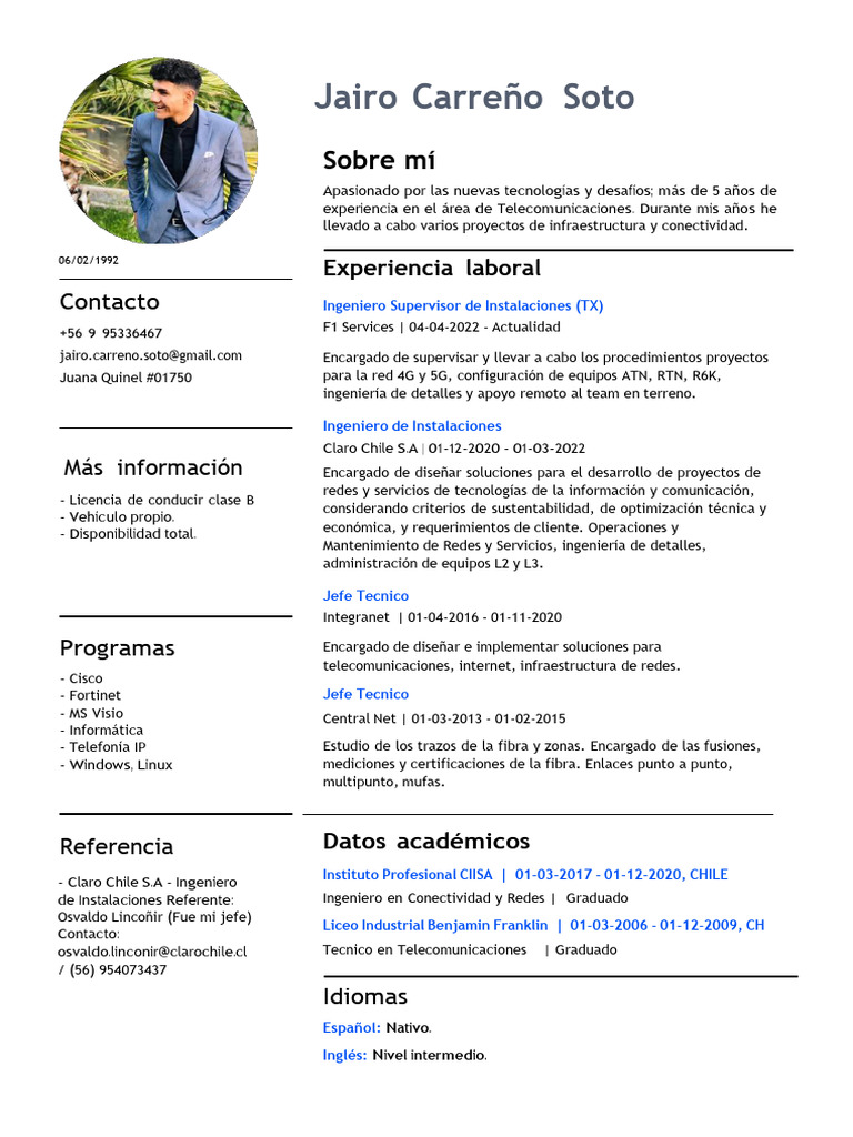 CV Ingeniero Jairo Carreño | PDF | Telecomunicaciones | Informática