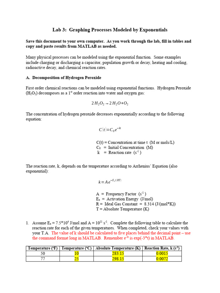 Lab 3 Graphing Processes Modeled by Exponential Functions | PDF ...