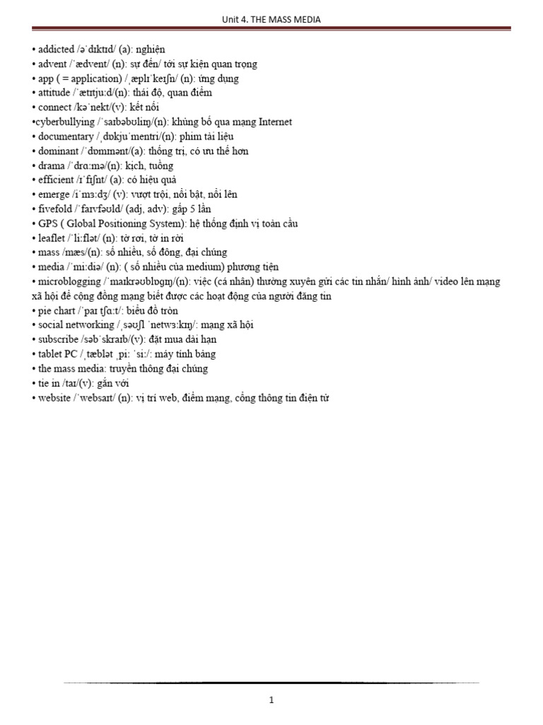 Unit 4 Vocabulary Pdf