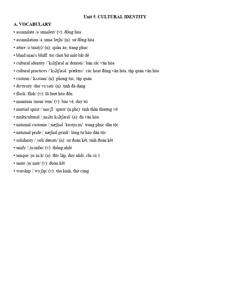 Unit 5 - Vocabulary | PDF