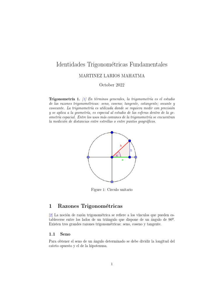 Identidades Trigonométricas Fundamentales Pdf Funciones