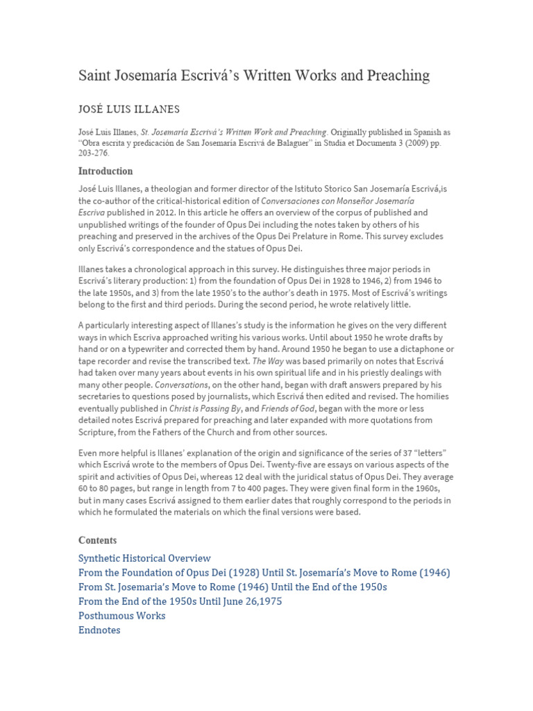 Saint Josemaria Escrivas Written Works and Preaching Word | PDF