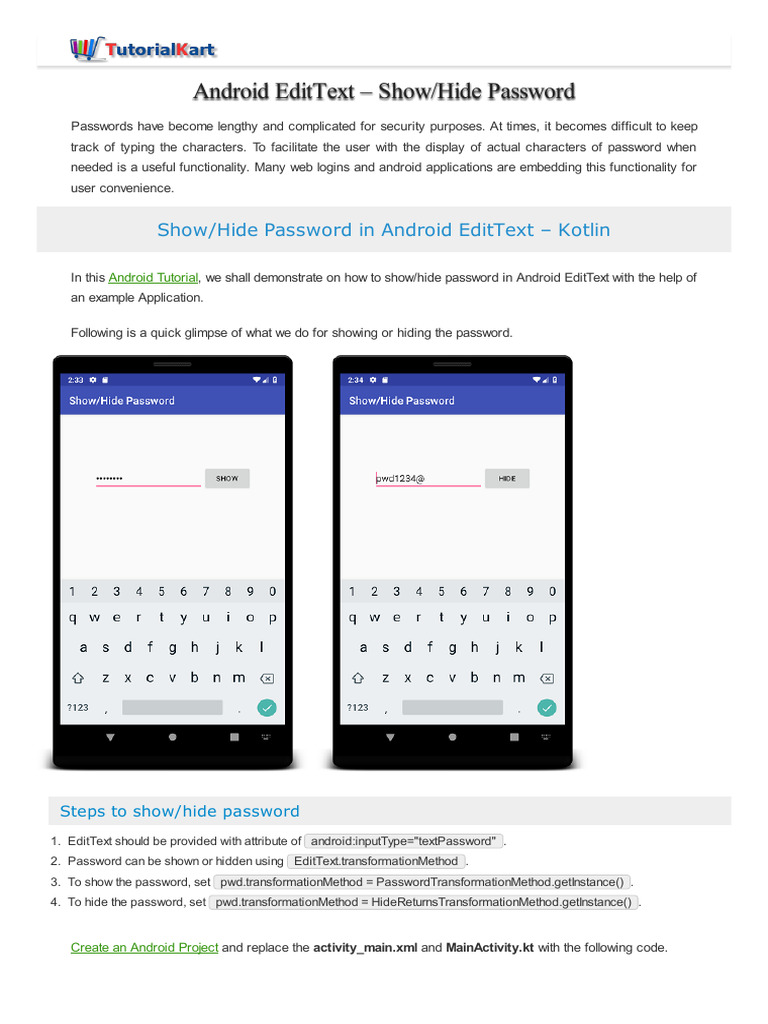 Android Show Hide Password in Edittext | PDF | Android (Operating System) | Password