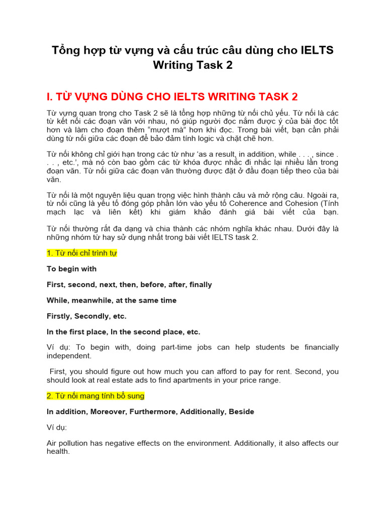 Tổng hợp từ vựng và cấu trúc câu dùng cho IELTS Writing Task 2 | PDF