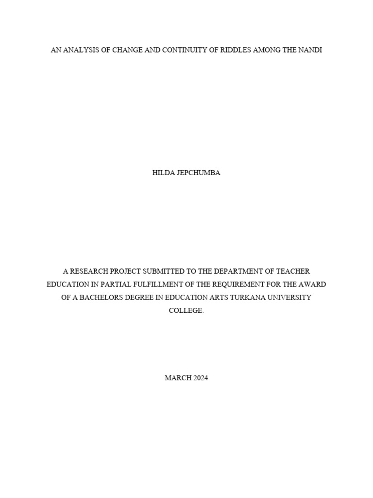 An Analysis of Change and Continuity of Riddles Among The Nandi | PDF ...
