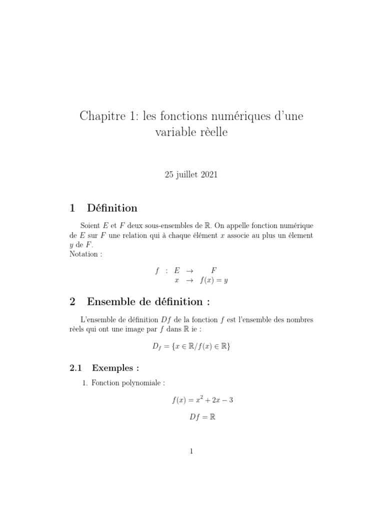 Fonctions numériques d'une variable réelle | PDF | Fonction ...